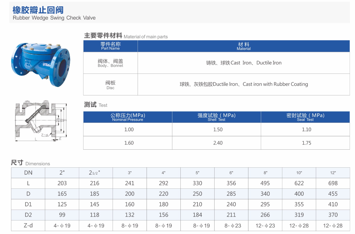 Rubber Wedge Swing Check Valve Ductile Iron PN16 from China ...